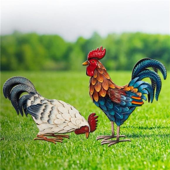 Holiday | Metal Rooster Statues Outdoor Garden Statues Metal Chicken ...